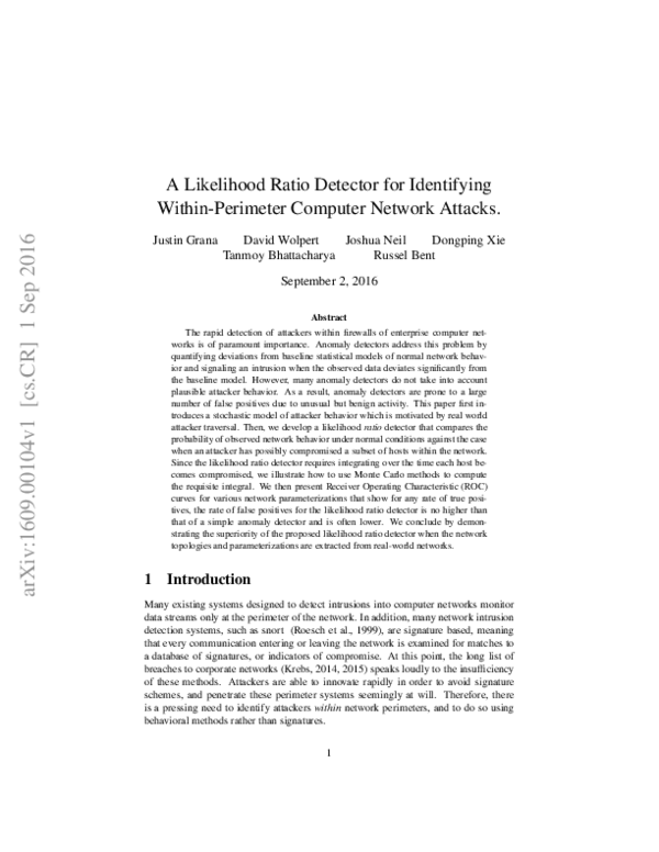 (PDF) A Likelihood Ratio Detector for Identifying Within-Perimeter ...