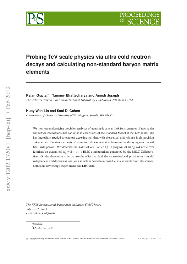 (PDF) Probing TeV scale physics via ultra cold neutron decays and ...