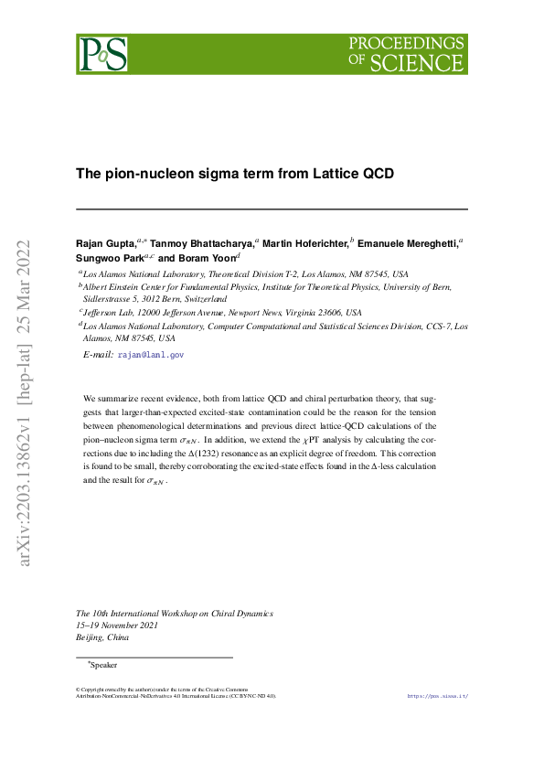 (PDF) The pion-nucleon sigma term from Lattice QCD