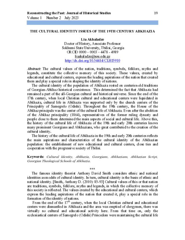 (PDF) The Cultural Identity Issues of the 19TH Century Abkhazia