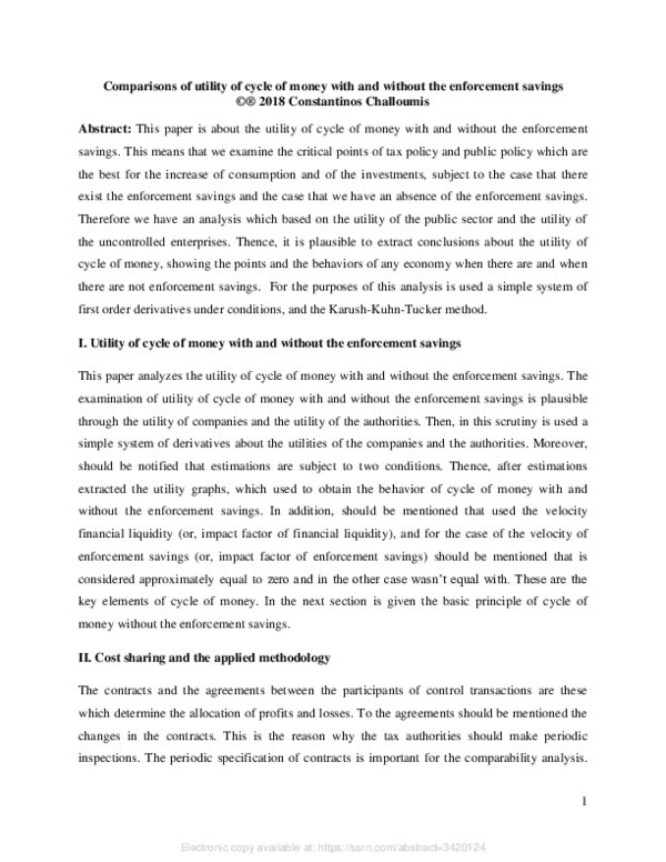 (PDF) Comparisons of Utility of Cycle of Money with and without the ...