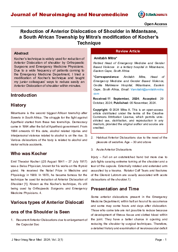 (PDF) Mitra's modification of Kocher's technique of Reduction of ...