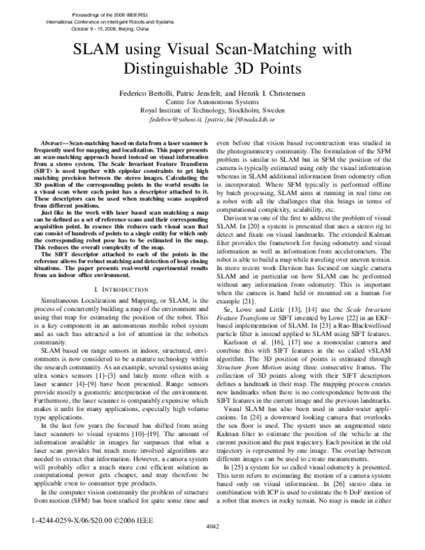 Pdf Slam Using Visual Scan Matching With Distinguishable 3d Points