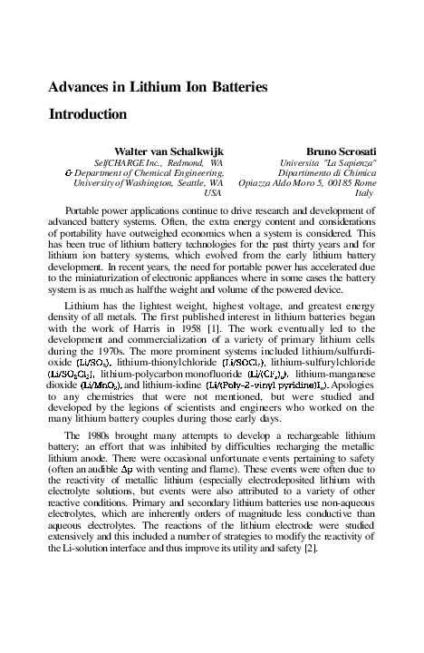(PDF) Advances in Lithium Ion Batteries Introduction