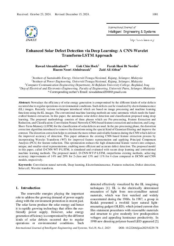 Pdf Enhanced Solar Defect Detection Via Deep Learning A Cnn Wavelet Transform Lstm Approach