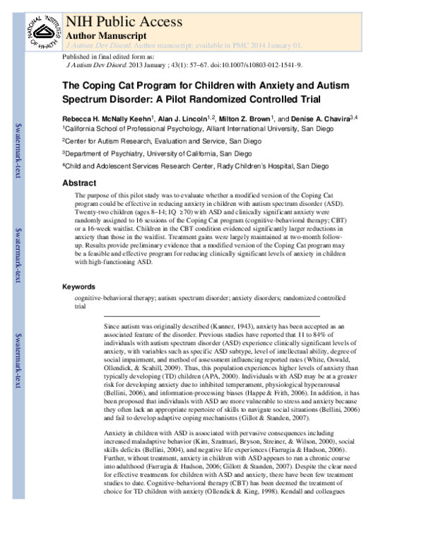 (PDF) The Coping Cat Program for Children with Anxiety and Autism ...