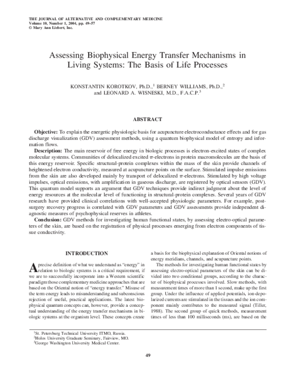 (PDF) Assessing Biophysical Energy Transfer Mechanisms in Living ...