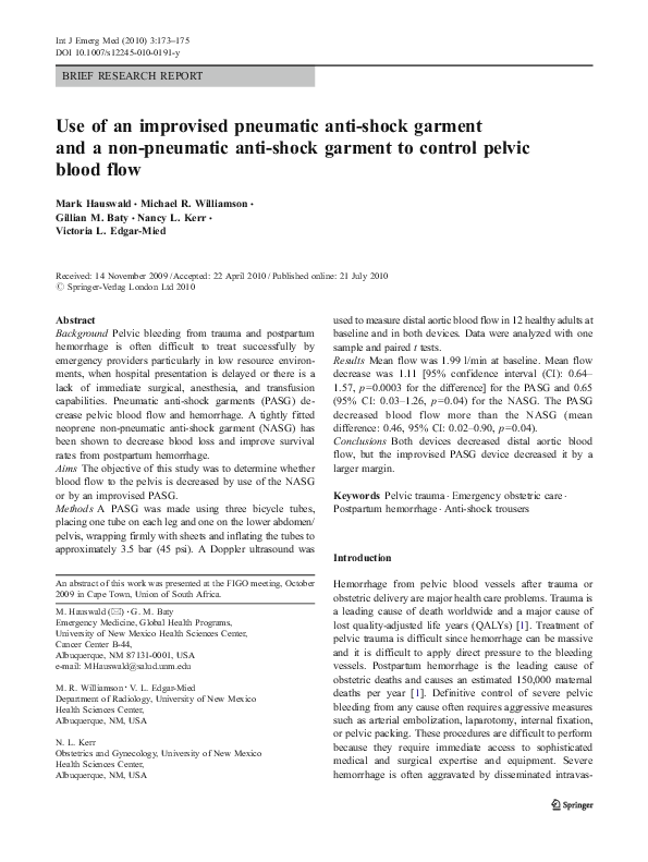 (PDF) Use of an improvised pneumatic anti-shock garment and a non ...