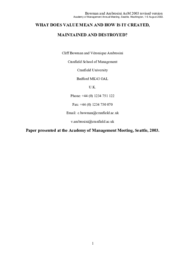 (PDF) What Does Value Mean and How is it Created, Maintained and Destroyed?