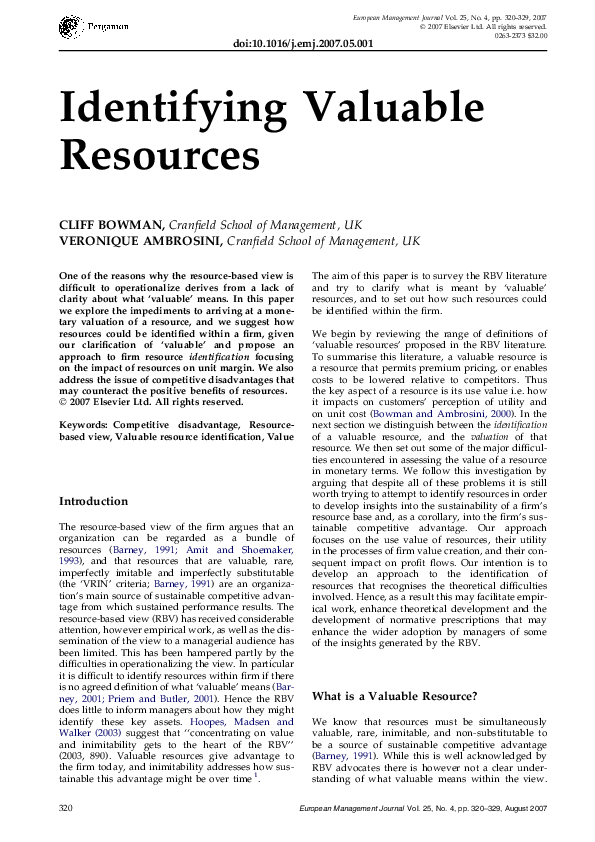 (PDF) Identifying Valuable Resources