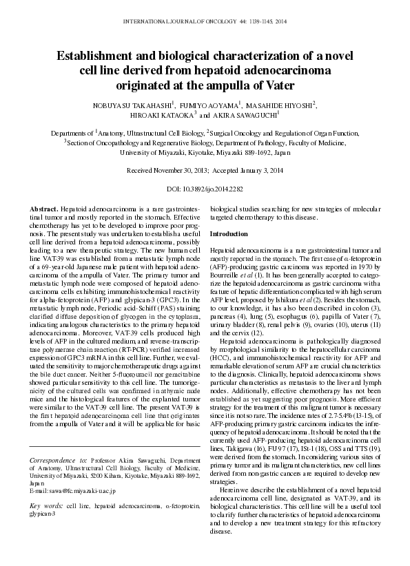 (PDF) Establishment and biological characterization of a novel cell ...