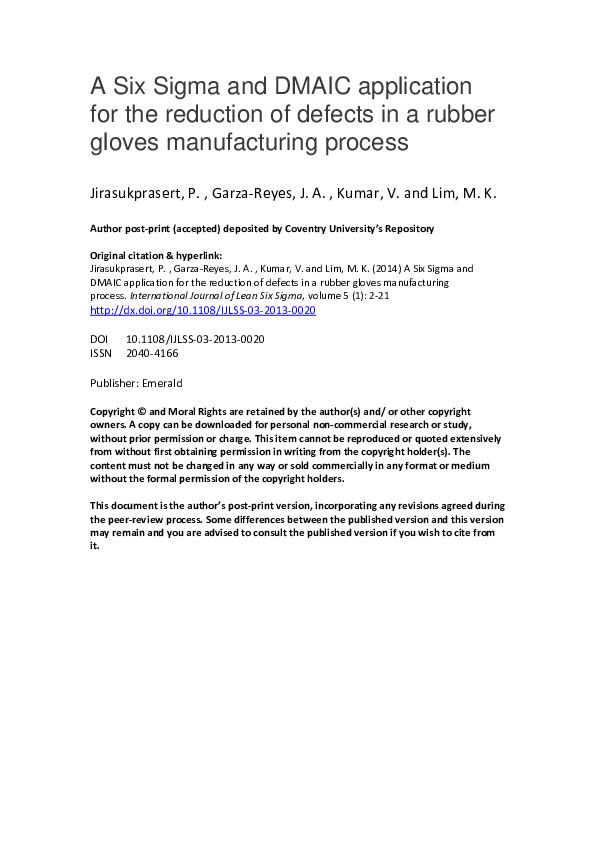 (PDF) A Six Sigma and DMAIC application for the reduction of defects in ...