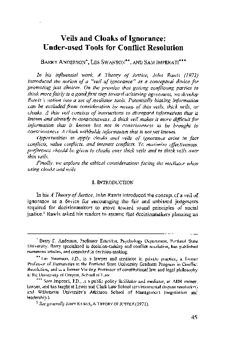 (PDF) Veils and Cloaks of Ignorance Under used