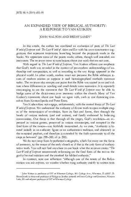 (PDF) John Walton's Lost Worlds and God's Loosed Word: Implications for ...