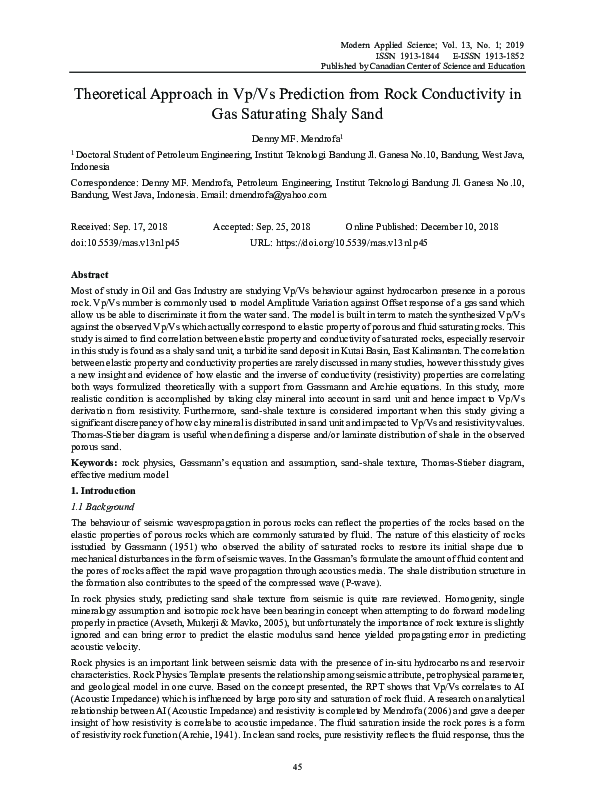 (PDF) Theoretical Approach in Vp/Vs Prediction from Rock Conductivity ...
