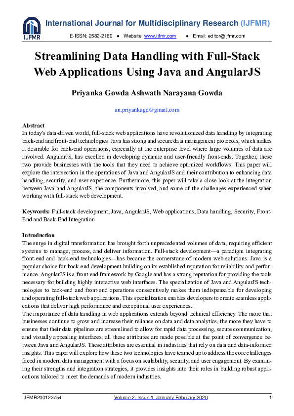 (PDF) Streamlining Data Handling with Full-Stack Web Applications Using Java and AngularJS