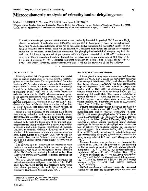 (PDF) Microcoulometric analysis of trimethylamine dehydrogenase