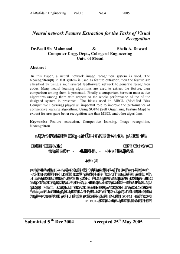 (PDF) Neural network Feature Extraction for the Tasks of Visual Recognition