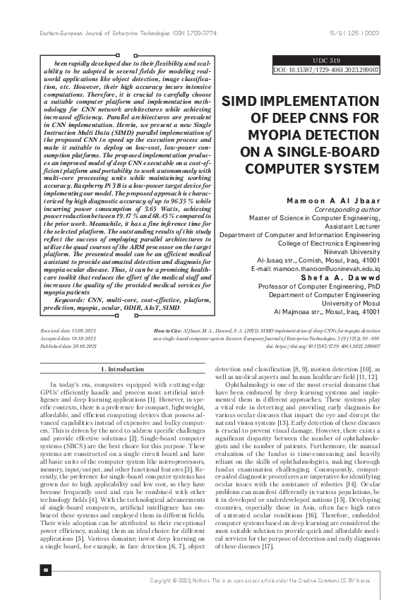 (PDF) SIMD implementation of deep CNNs for myopia detection on a single-board computer system