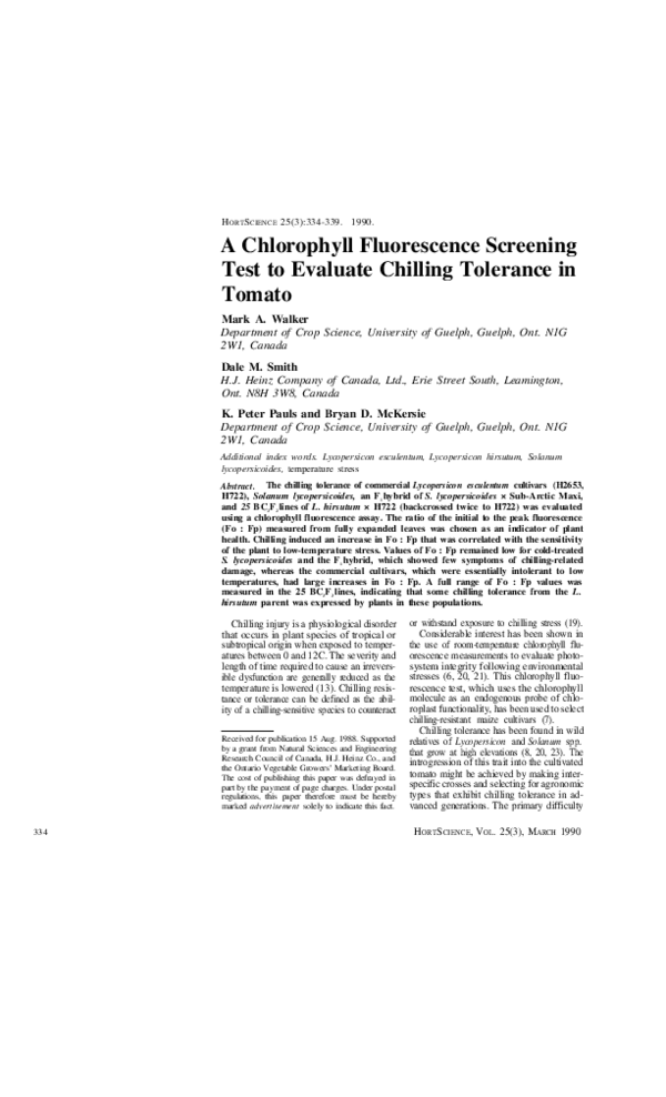 (PDF) A Chlorophyll Fluorescence Screening Test to Evaluate Chilling ...