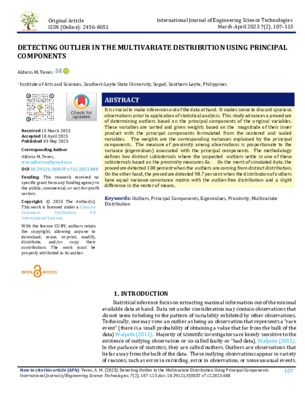 (PDF) Detecting Outlier in the Multivariate Distribution Using Principal Components