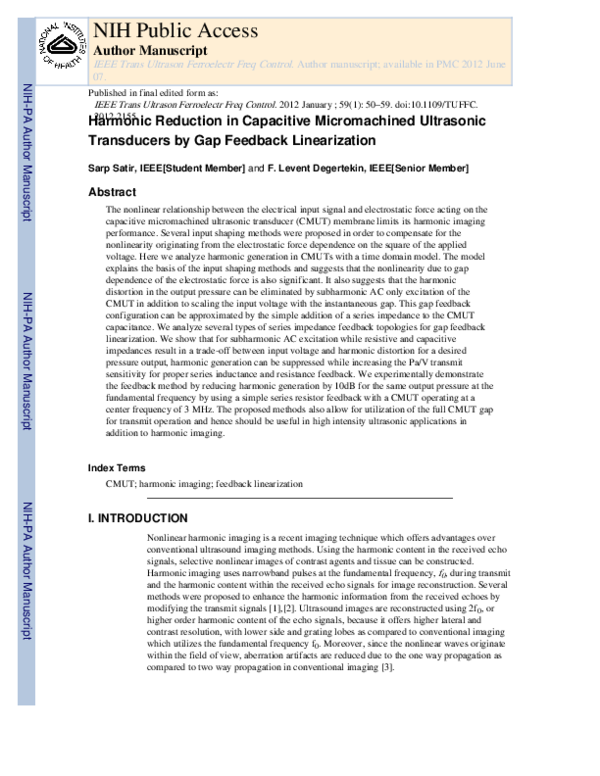 (PDF) Harmonic reduction in capacitive micromachined ultrasonic ...