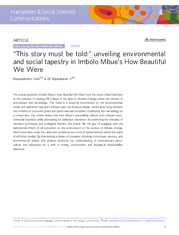 (PDF) This Story Must be Told: Unveiling Environmental and Social ...