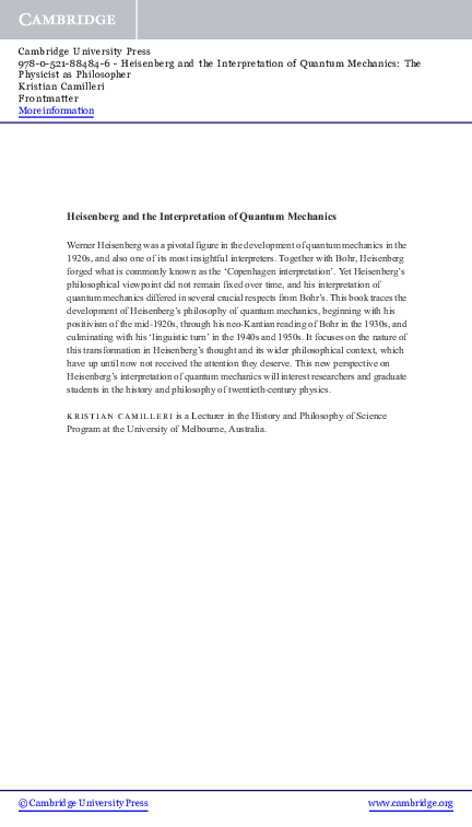 (PDF) Heisenberg and the Interpretation of Quantum Mechanics: The Physicist as Philosopher