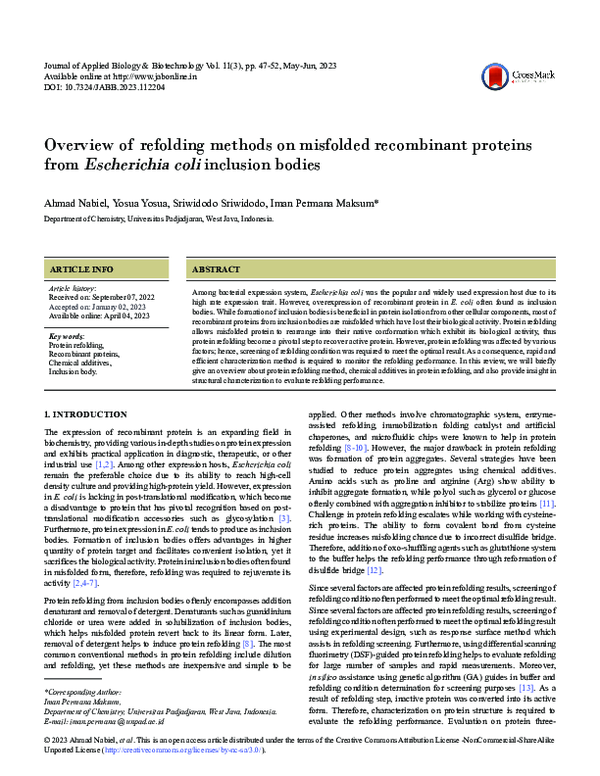 (PDF) Overview of refolding methods on misfolded recombinant proteins ...