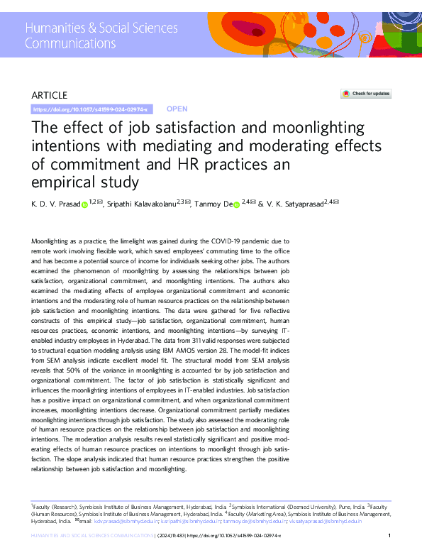 (PDF) The effect of job satisfaction and moonlighting intentions with mediating and moderating ...