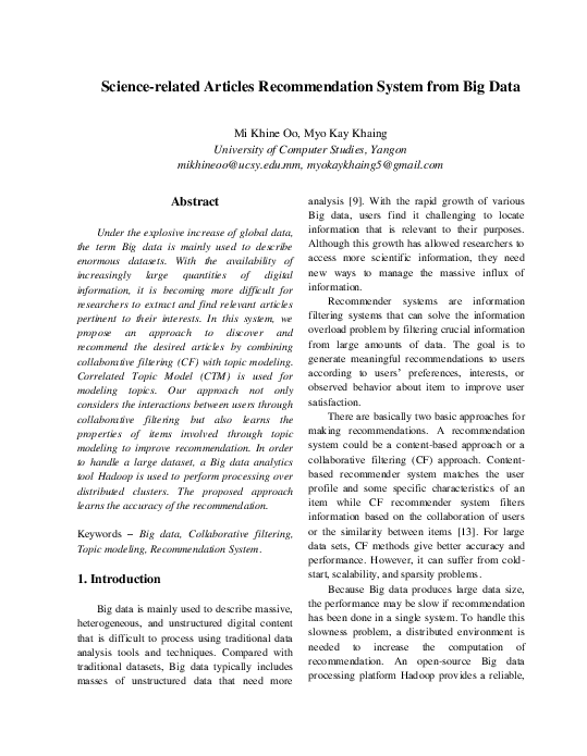 (PDF) Science-related Articles Recommendation System from Big Data