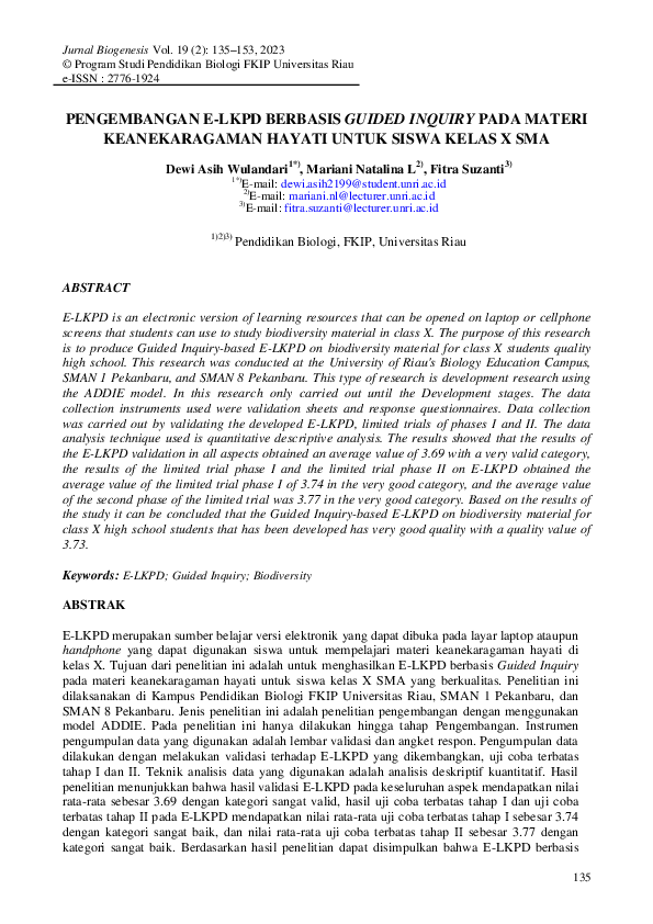 (PDF) Pengembangan E-LKPD Berbasis Guided Inquiry Pada Materi Keanekaragaman Hayati Untuk Siswa ...