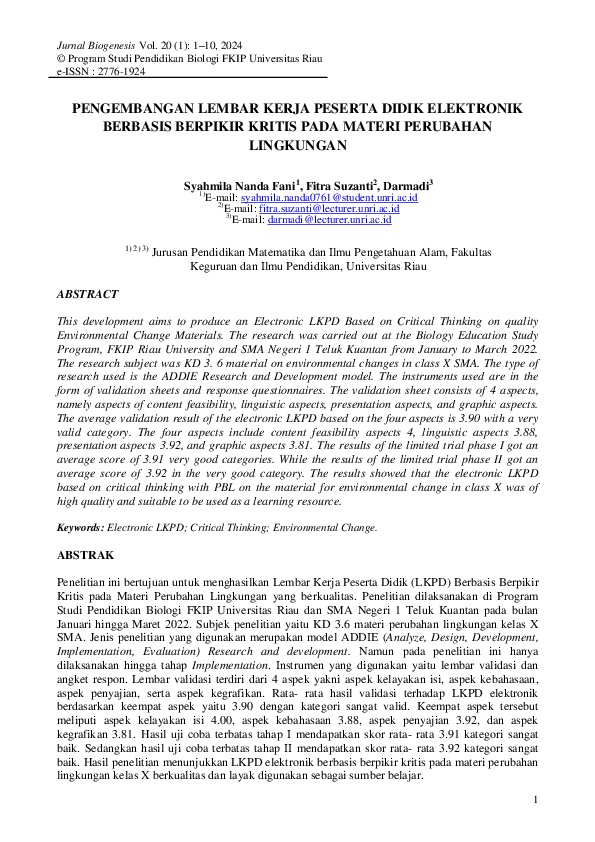(PDF) Pengembangan Lembar Kerja Peserta Didik Elektronik Berbasis ...