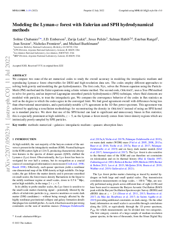 (PDF) Modelling the Lyman-α forest with Eulerian and SPH hydrodynamical methods