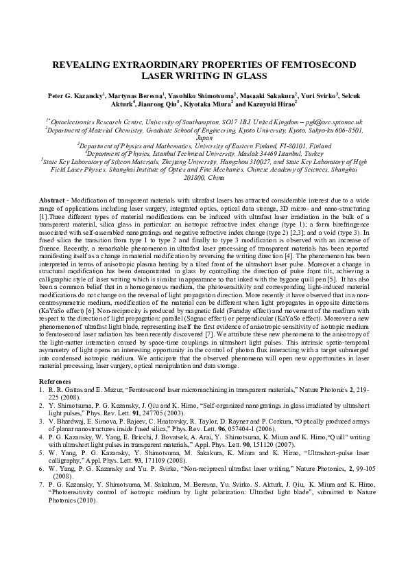 (PDF) Revealing extraordinary properties of femtosecond laser writing ...