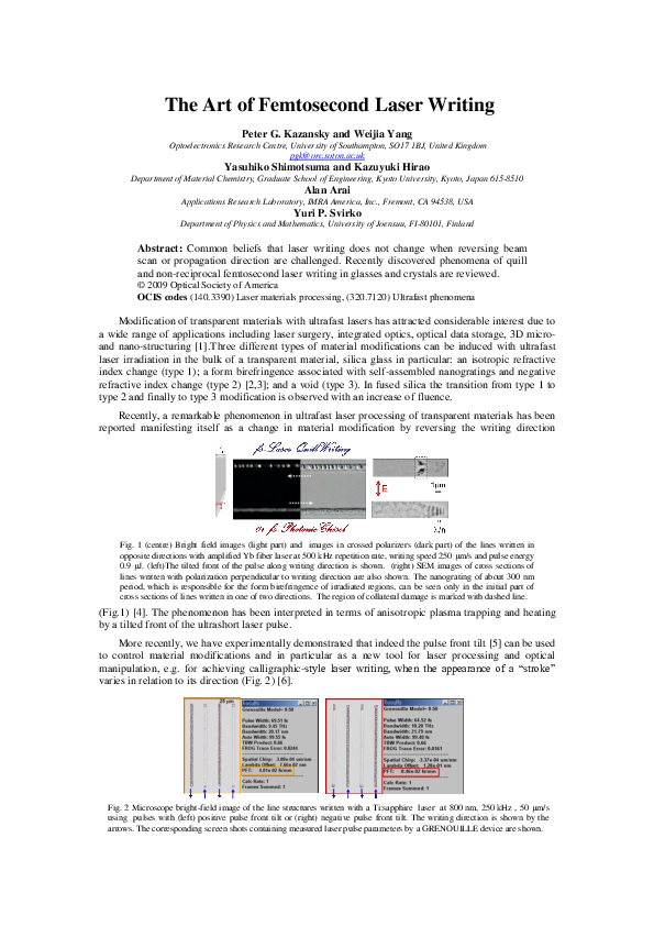 (PDF) The Art of Femtosecond Laser Writing