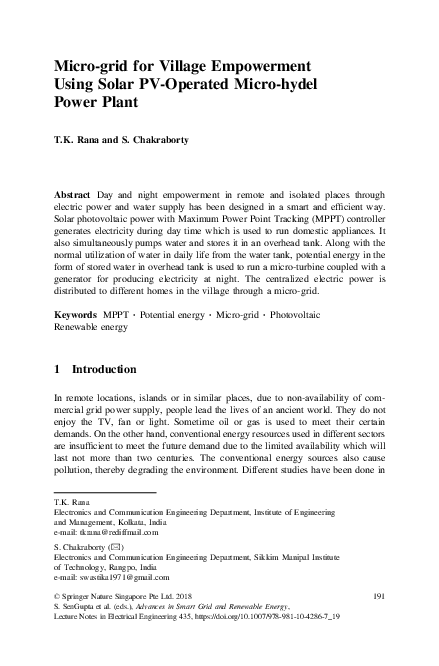 (PDF) Micro-grid for Village Empowerment Using Solar PV-Operated Micro ...