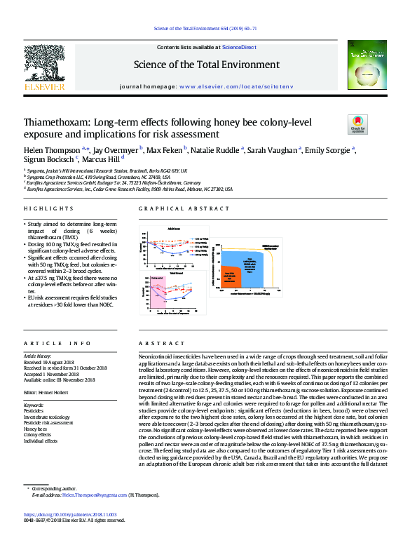 (PDF) Thiamethoxam: Long-term effects following honey bee colony-level ...