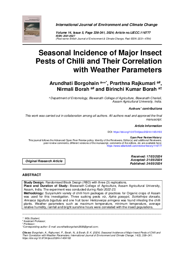 (PDF) Seasonal Incidence of Major Insect Pests of Chilli and Their ...