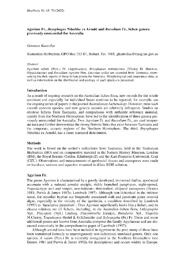 (PDF) Agyrium Fr., Bryophagus Nitschke ex Arnold and Racodium Fr ...