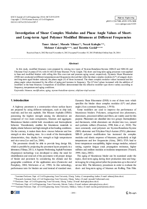 (PDF) Investigation of shear complex modulus and phase angle values of ...