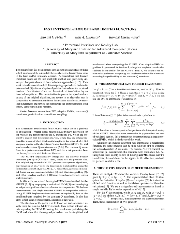 (PDF) Fast interpolation of bandlimited functions