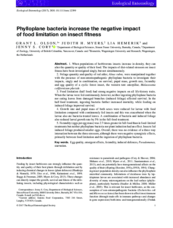 (PDF) Phylloplane bacteria increase the negative impact of food ...