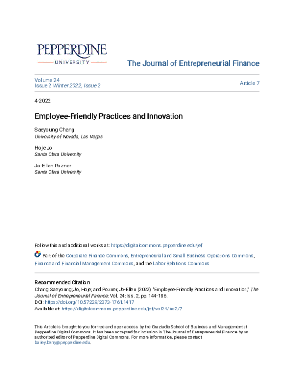(PDF) Employee-Friendly Practices and Innovation