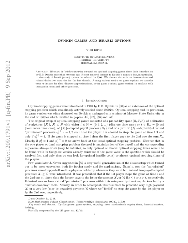 (PDF) Dynkin Games and Israeli Options