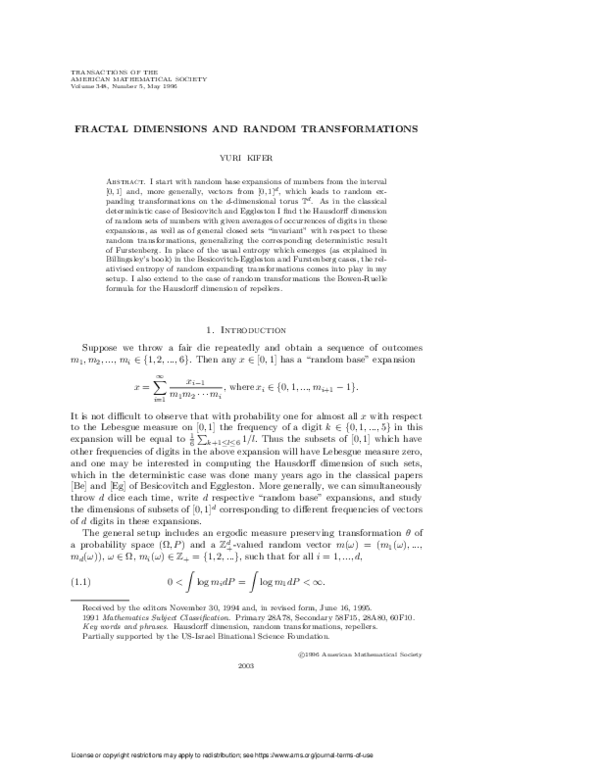 (PDF) Fractal Dimensions and Random Transformations