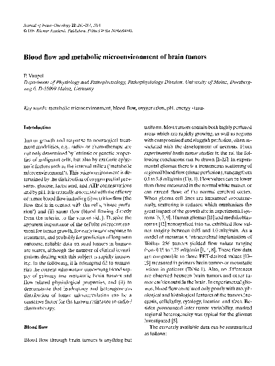 (PDF) Blood flow and metabolic microenvironment of brain tumors
