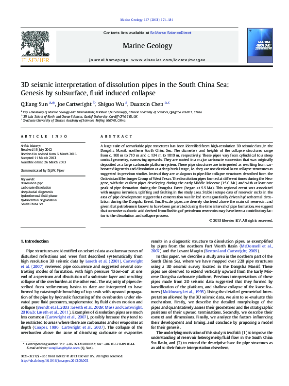 (PDF) 3D seismic interpretation of dissolution pipes in the South China ...
