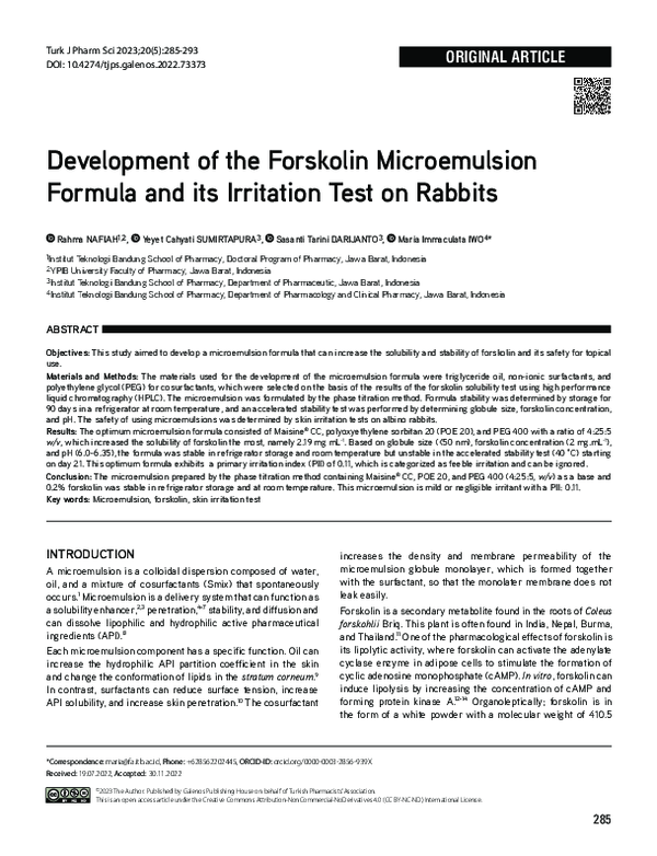 (PDF) Development of the Forskolin Microemulsion Formula and its ...