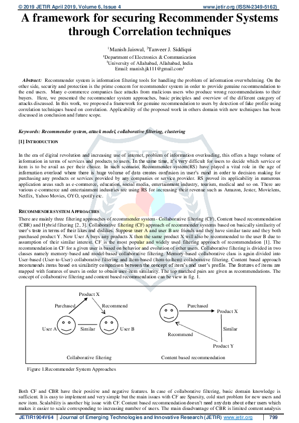 (PDF) A framework for securing Recommender Systems through Correlation techniques